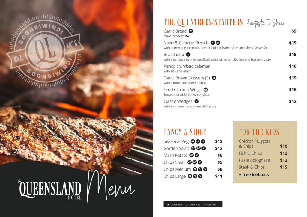 Dinner Menu - The Queensland Hotel Goondiwindi